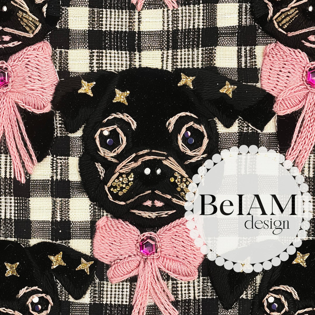 Textured Pugs With Pink Bow Seamless Pattern Repeating File Fabric ...