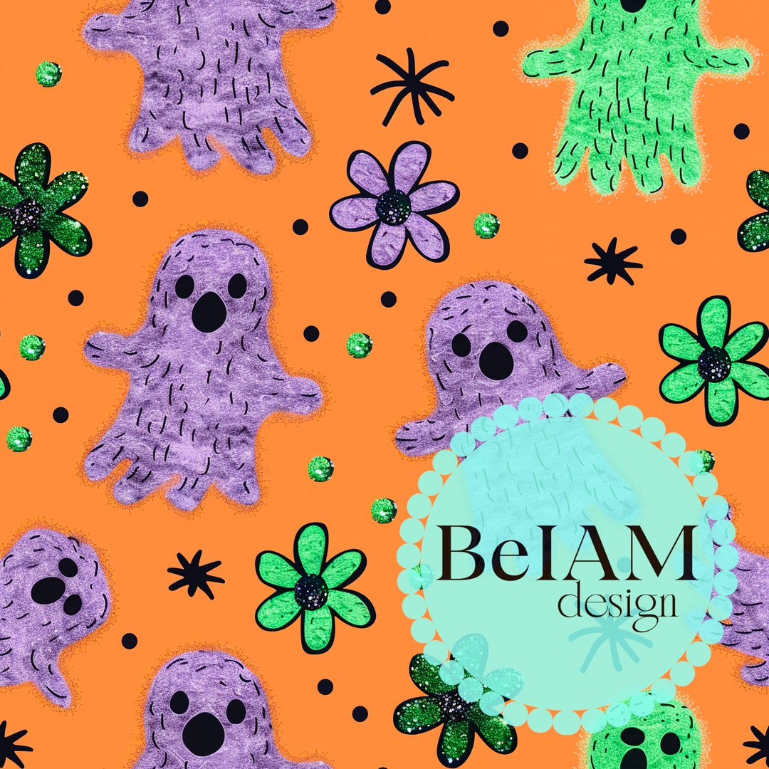 Neon Groovy Ghosts Seamless Pattern Repeating File for Fabric ...