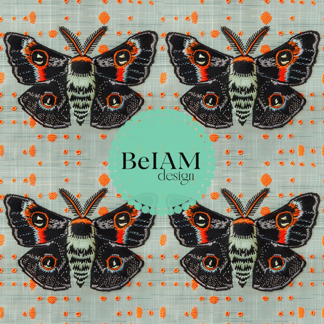 3D Embroidered Moth Neon Seamless Pattern Repeating File for Fabric ...