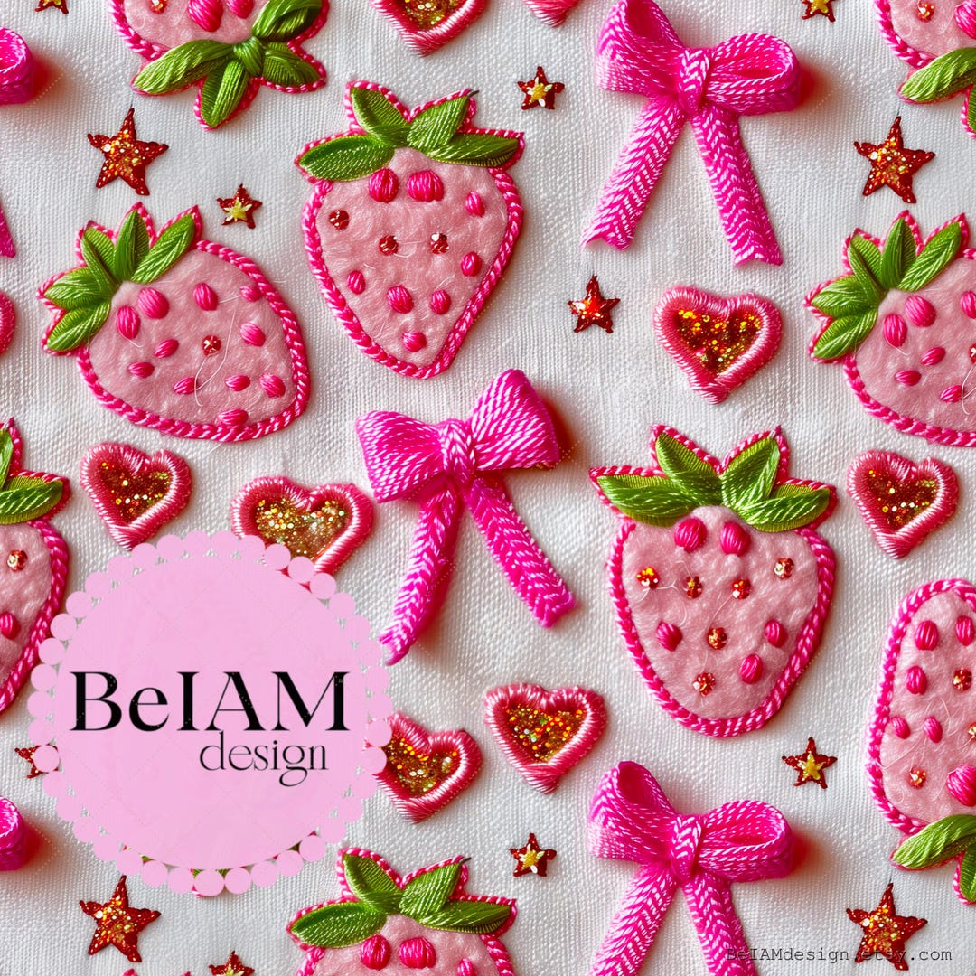 Pink Strawberry Bows Seamless Pattern: Valentine Fabric, Wallpaper ...