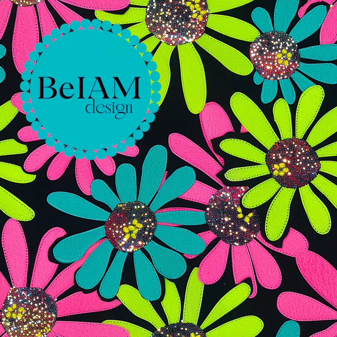 Neon Glitter Daisies Seamless Pattern: Retro Fabric Sublimation ...