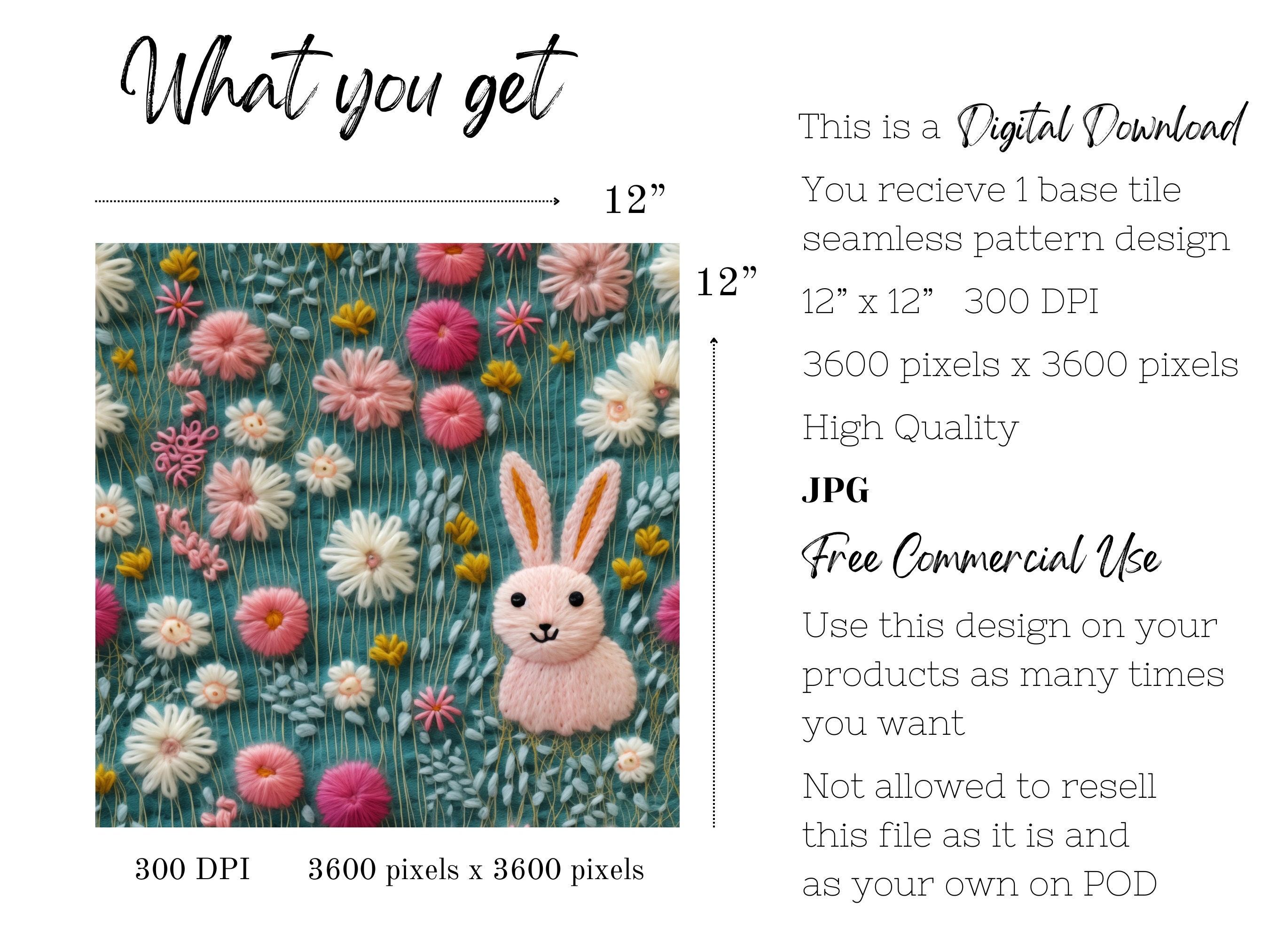 Embroidery Seamless Spring Bunny Pattern for Fabric Printing - Etsy