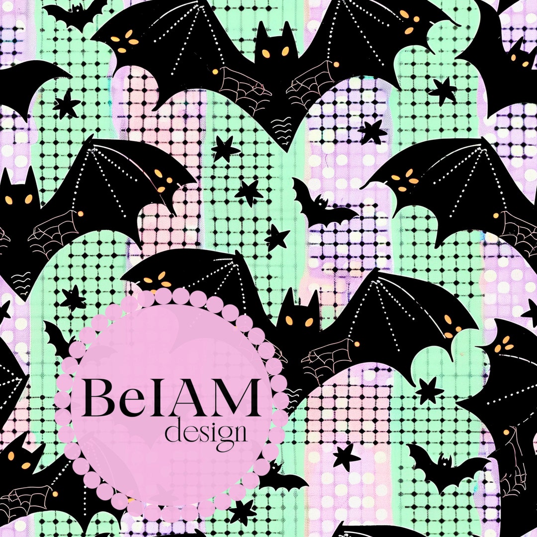 Retro Preppy Spooky Bats Seamless Pattern Repeating File for Fabric ...