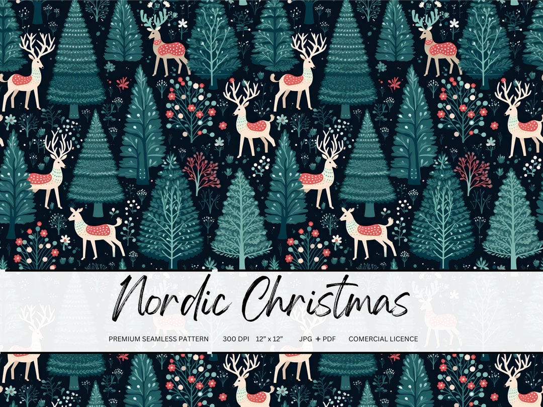 Scandi Christmas Seamless Pattern for Printing on Fabric Nordic ...