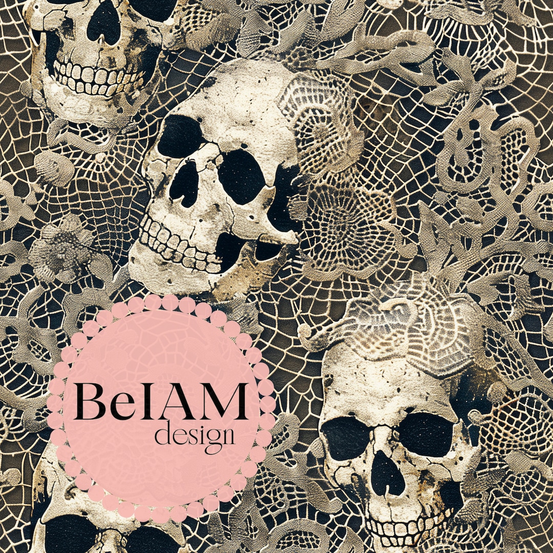 3D Vintage Lace Skulls Seamless Pattern Repeating File Fabric ...