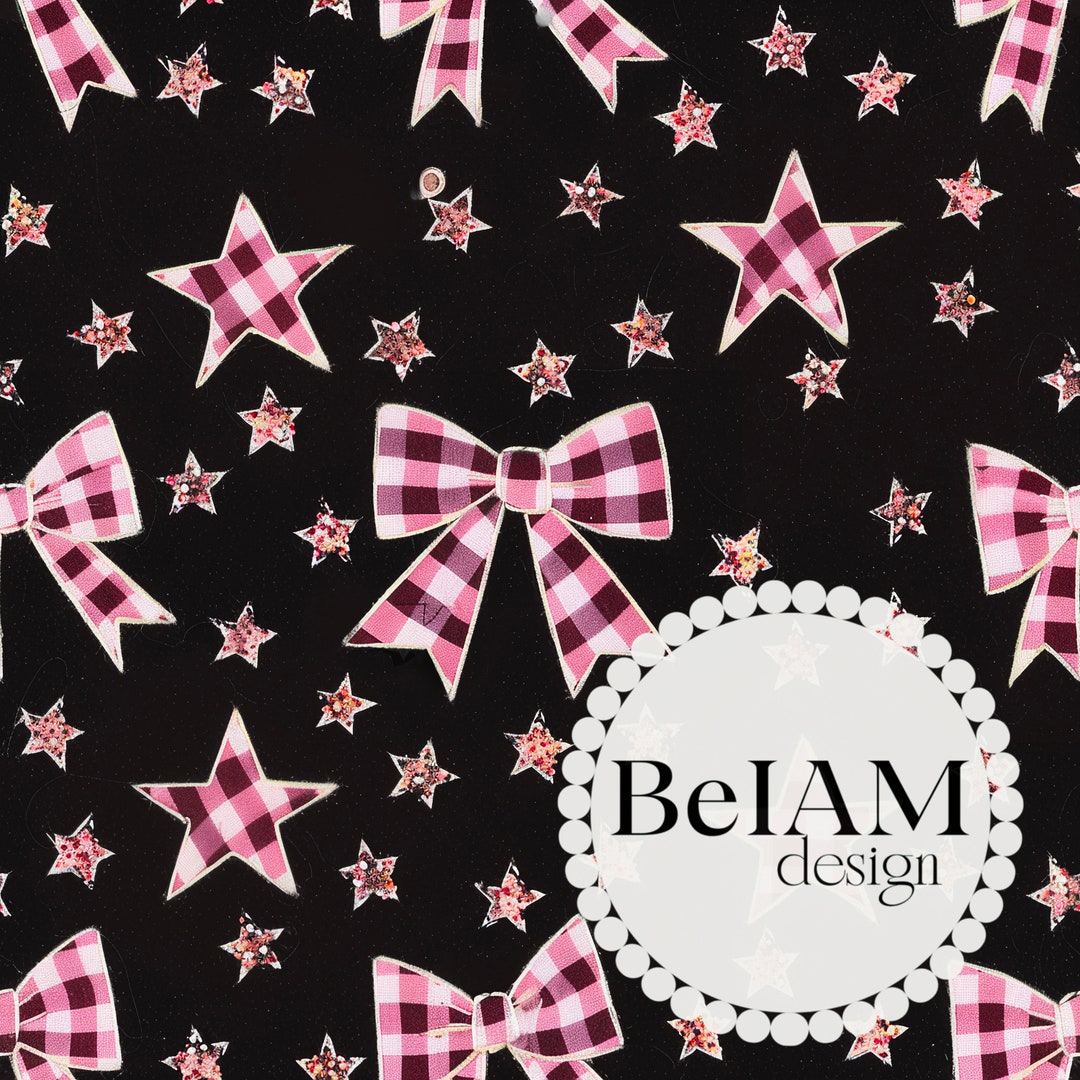 Pink Black Checker Bows Stars Seamless Pattern Repeating File for ...