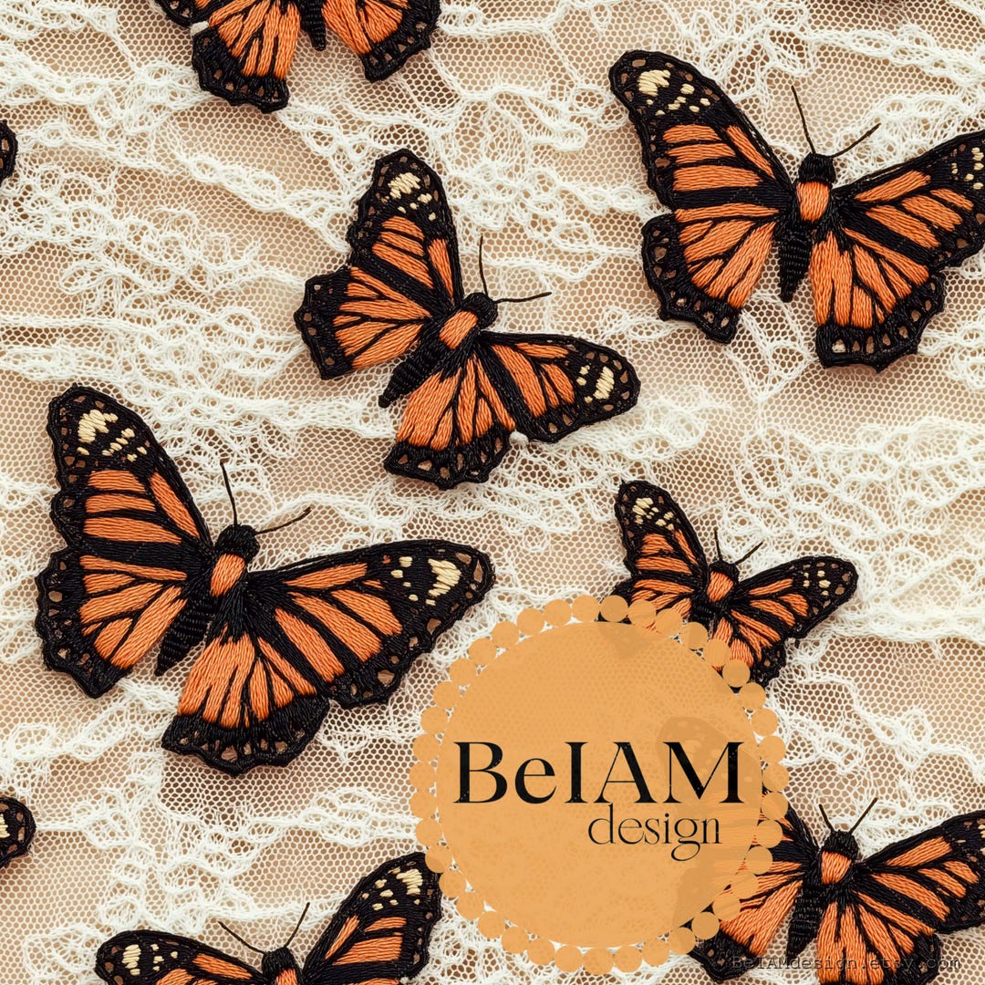 3D Monarch Butterflies on Lace Seamless Pattern Repeat File for Fabric ...