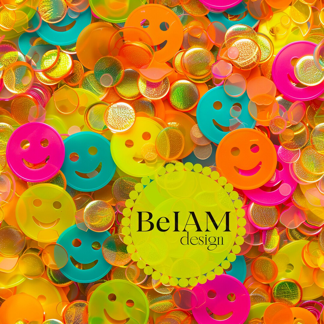 Neon Smiley Face Sequin Pattern: Fabric Sublimation, Scrapbook Paper ...