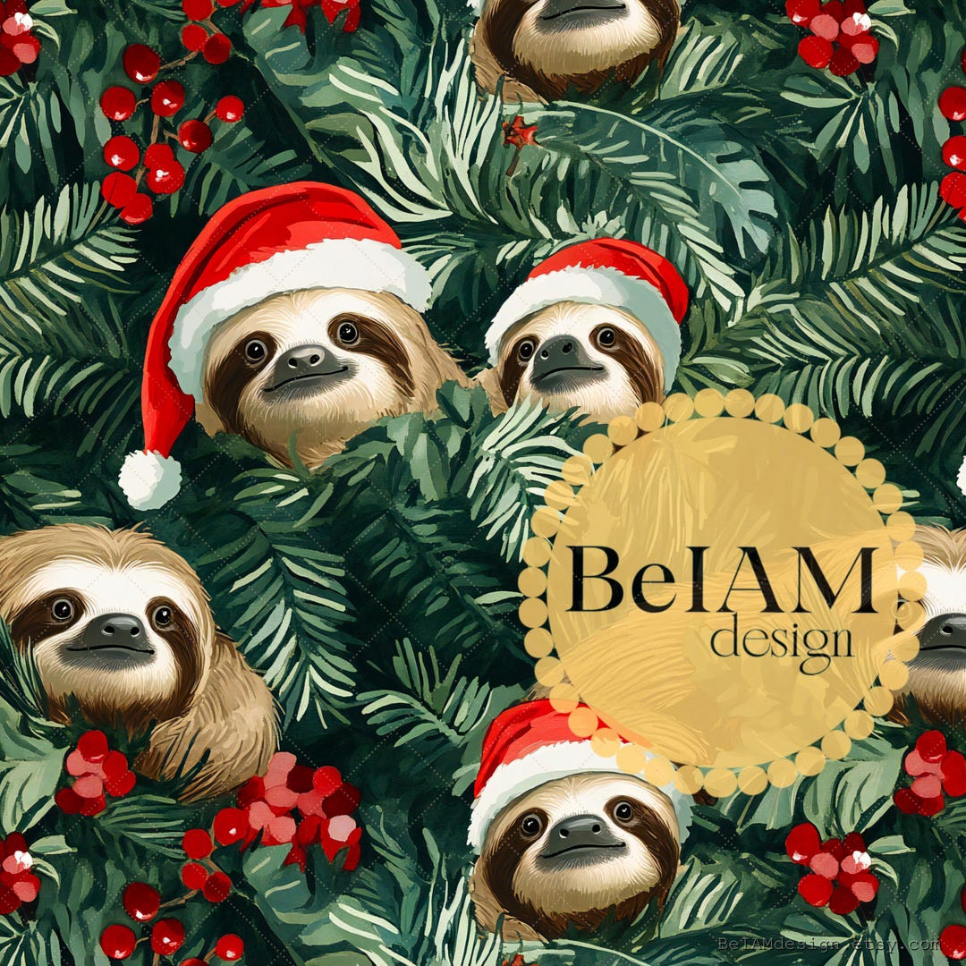 Cute Santa Sloths Seamless File Repeat Print for Fabric Sublimation ...