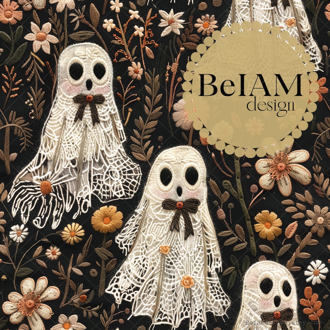 3D Cottagecore Floral Ghosts Seamless Pattern Repeat File for Fabric ...