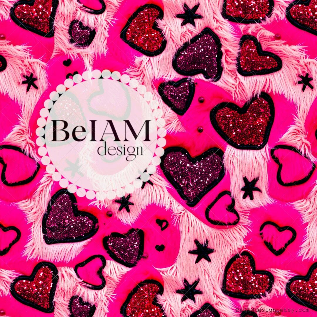 Neon Pink Glitter Hearts Seamless Pattern: Fluffy Valentine's Day ...