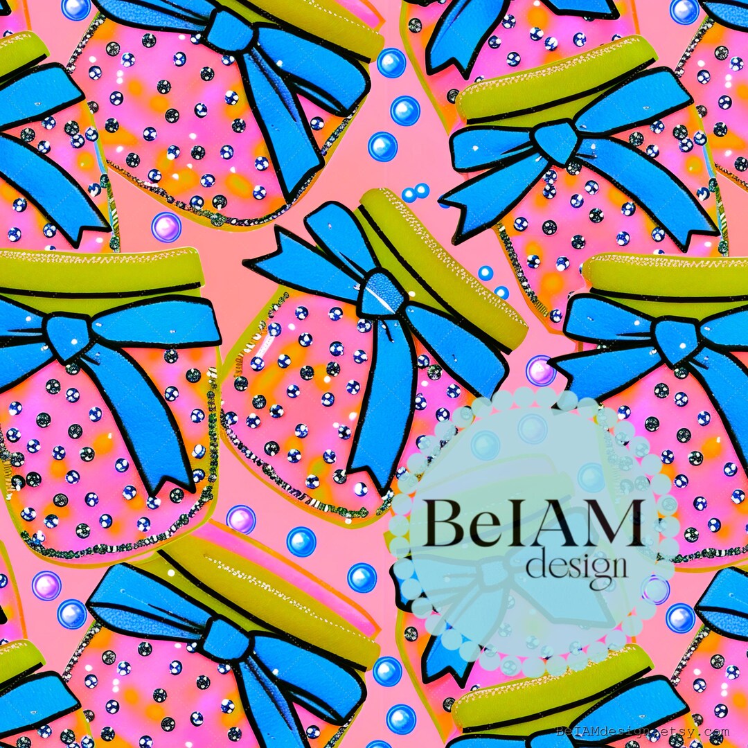 Pink Jars & Blue Bows Seamless Pattern: Neon Summer Fabric Print ...