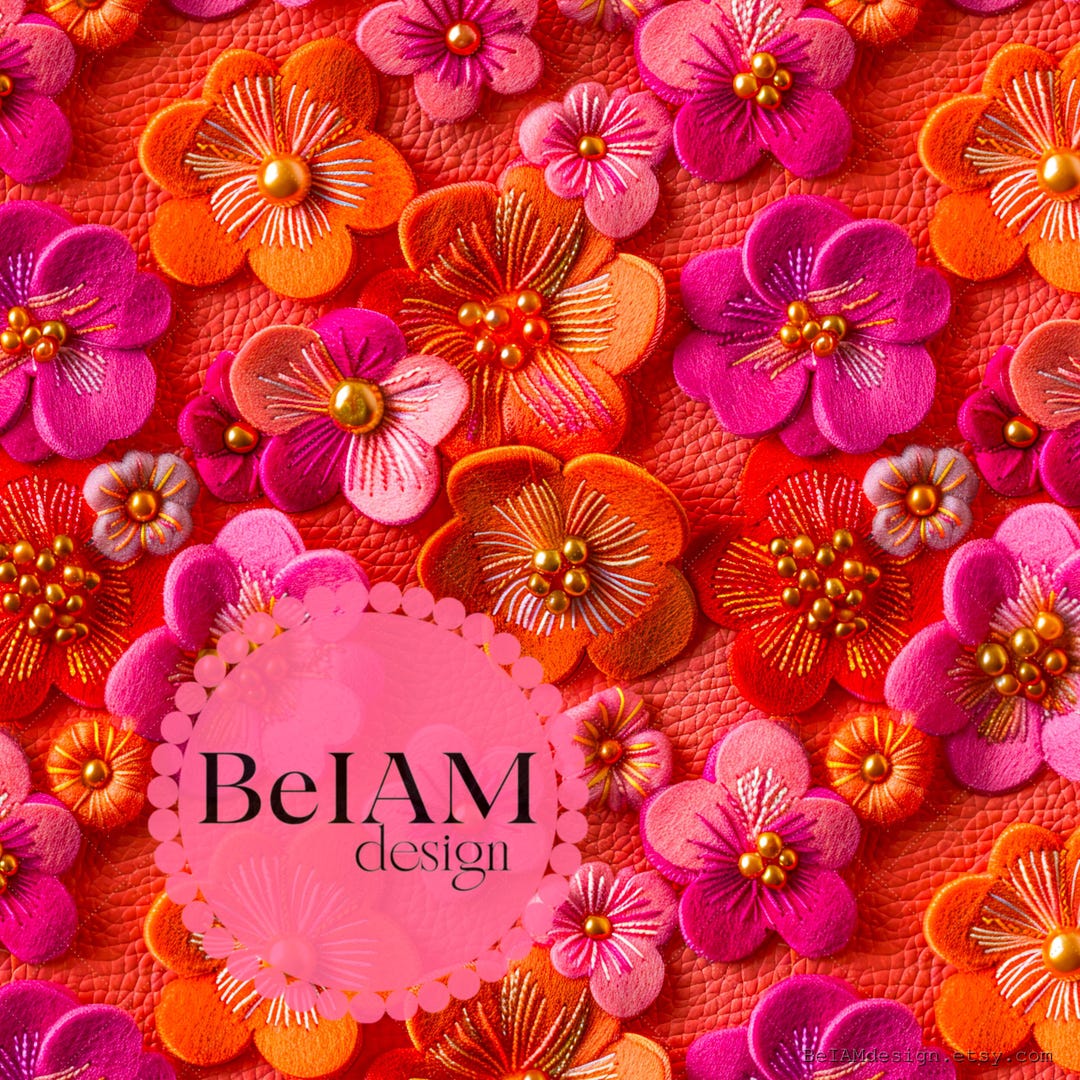 Bright Floral Seamless Pattern: Orange Pink Neon Fabric (digital Paper ...