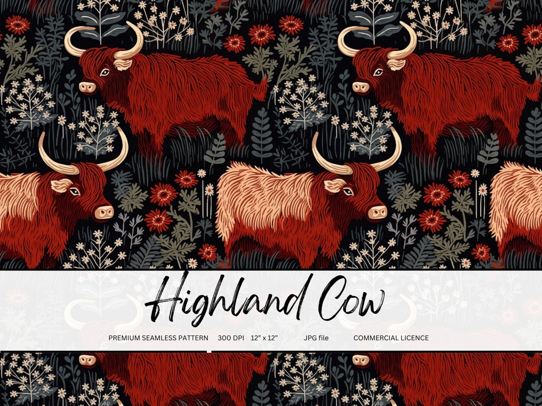 Highland Cow Fabric Pattern: Seamless Animal Print (digital Download ...