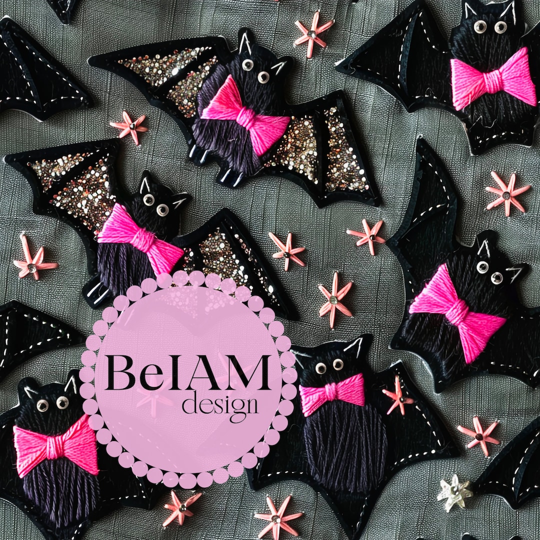 Glittery Pink Bow Bats Seamless Pattern: Halloween Digital Paper (JPEG ...