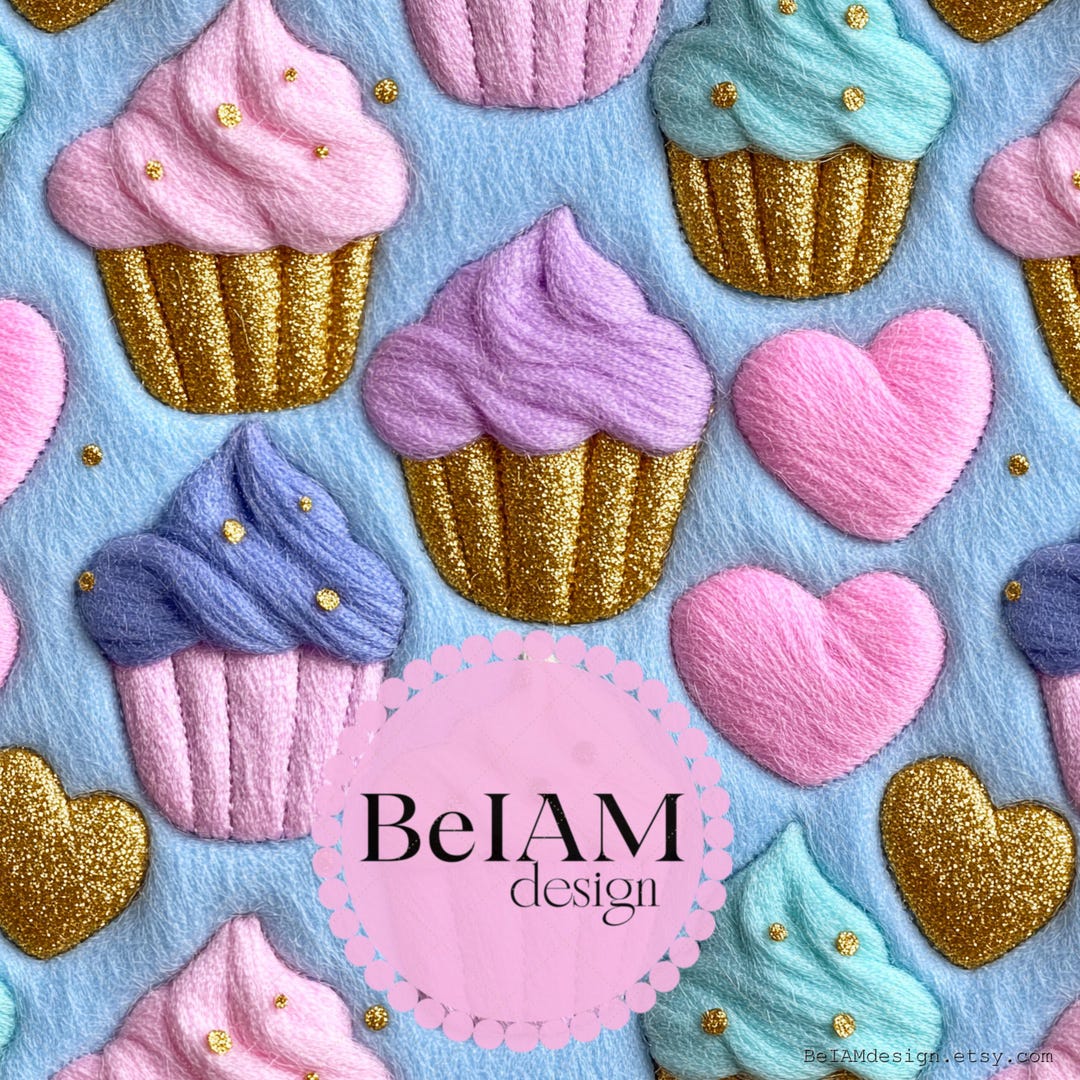 3D Love Cupcakes Valentine Seamless Pattern Repeating File Fabric ...