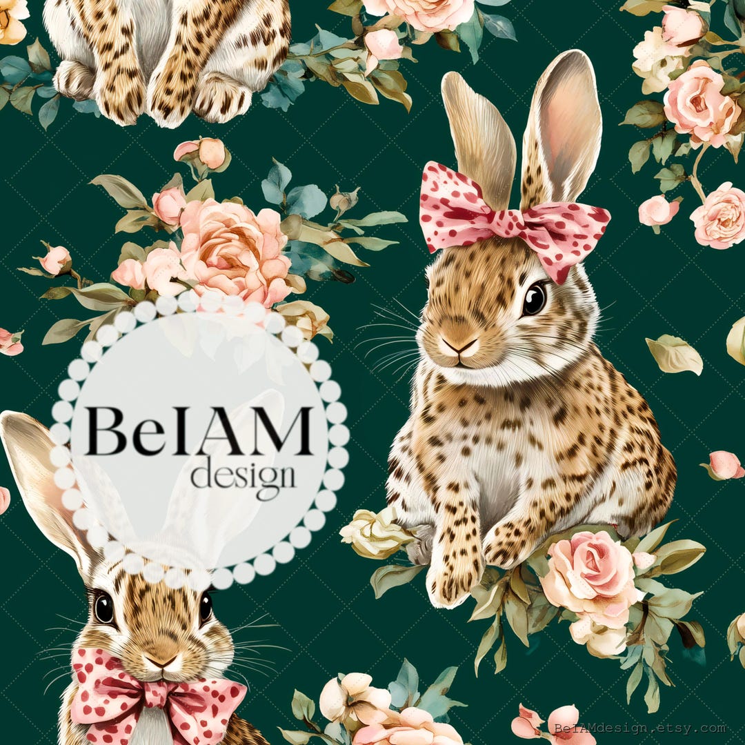 Spotty Bunny Seamless Pattern: Coquette Easter Fabric (digital Paper ...