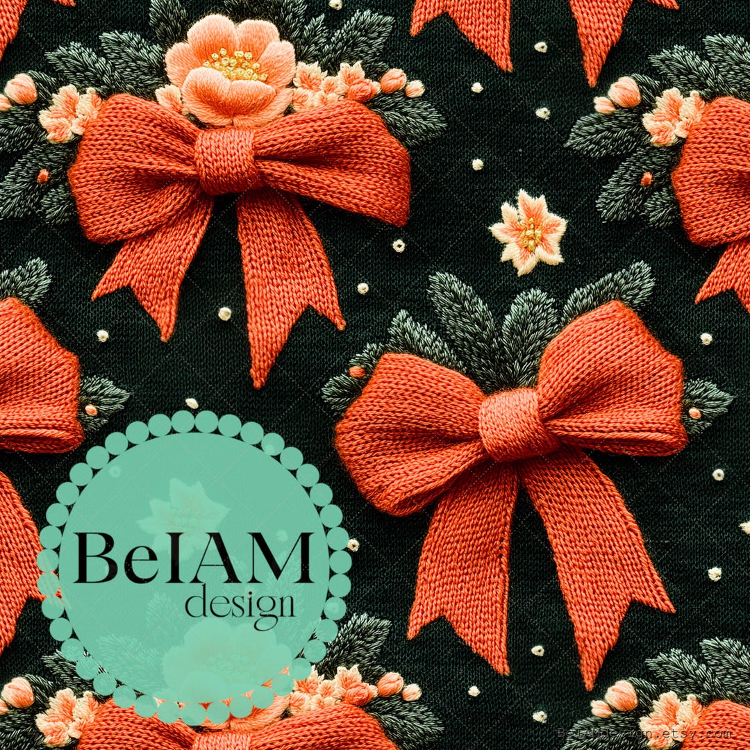 Christmas Bows Knit Seamless Pattern: Fabric Sublimation Design ...