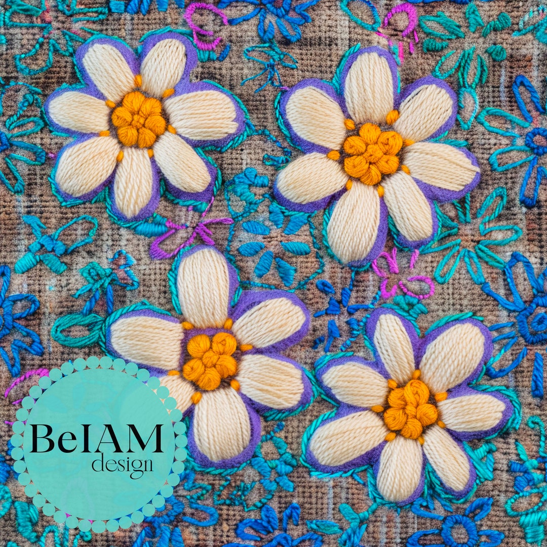 3D Retro Daisies Neon Seamless Pattern Repeating File for Fabric ...