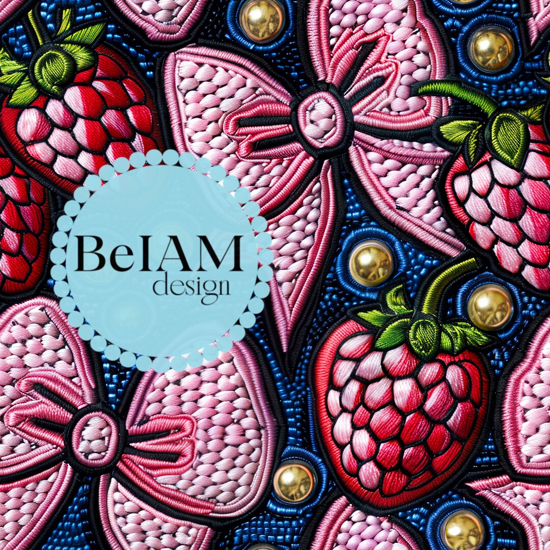 3D Strawberries With Pink Bow Seamless Pattern Repeating File Fabric ...