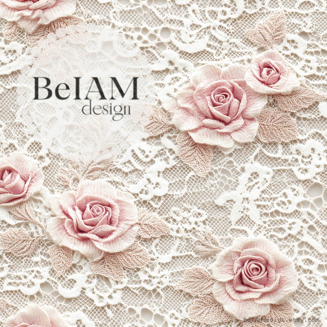 3D Pink Muted Roses on Lace Seamless Pattern Repeat File for Fabric ...