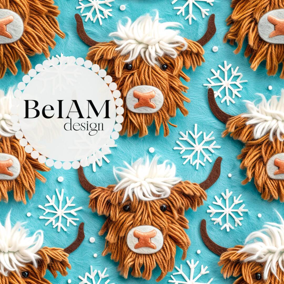 3D Christmas Highland Cow Seamless Pattern Repeating File for Fabric ...