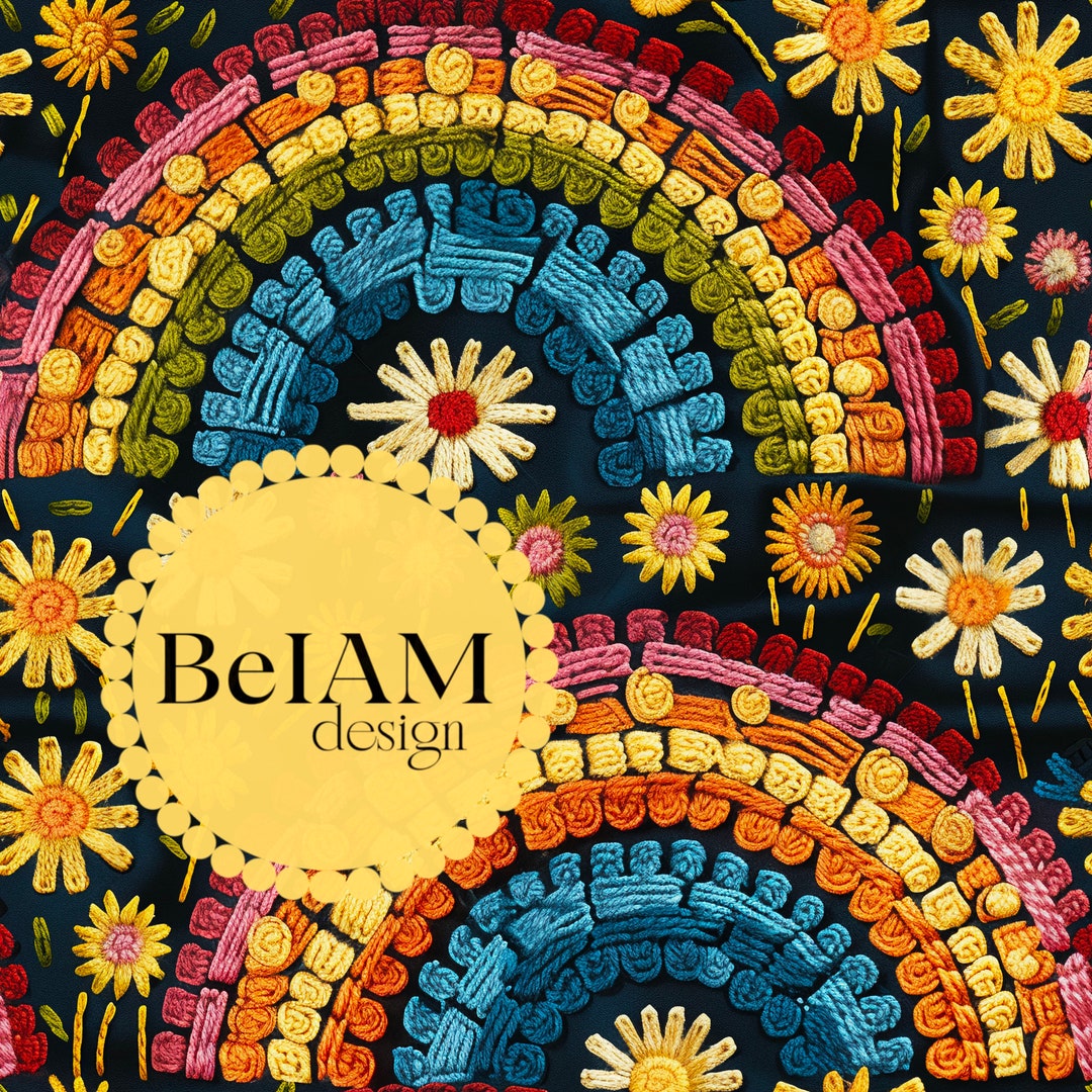 Retro Rainbow Embroidery Pattern: Seamless Fabric Sublimation (digital ...