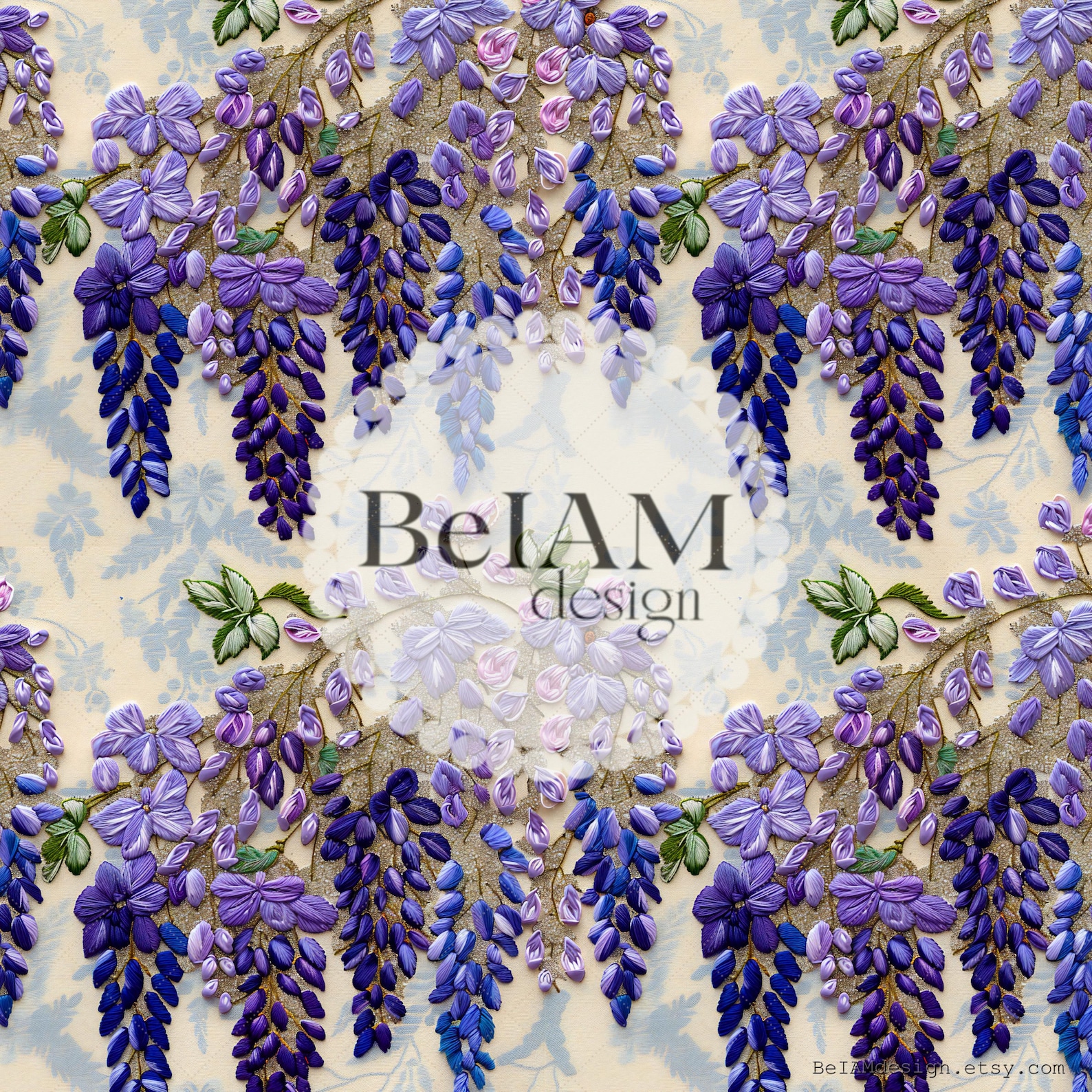 3D Wisteria Seamless Pattern Repeating File for Fabric Sublimation Faux ...