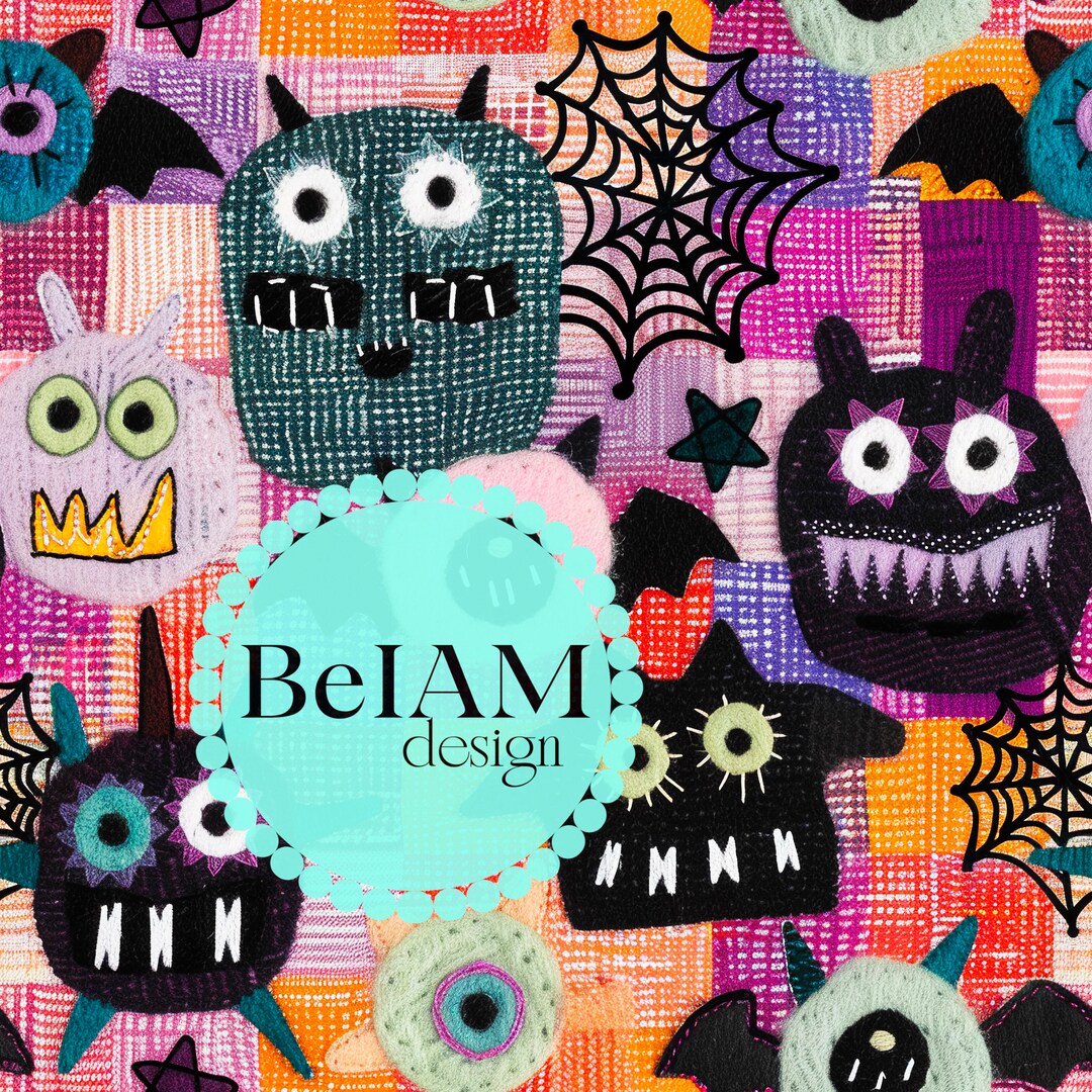 Colorful Checker Monsters Seamless Pattern Repeating File for Fabric ...