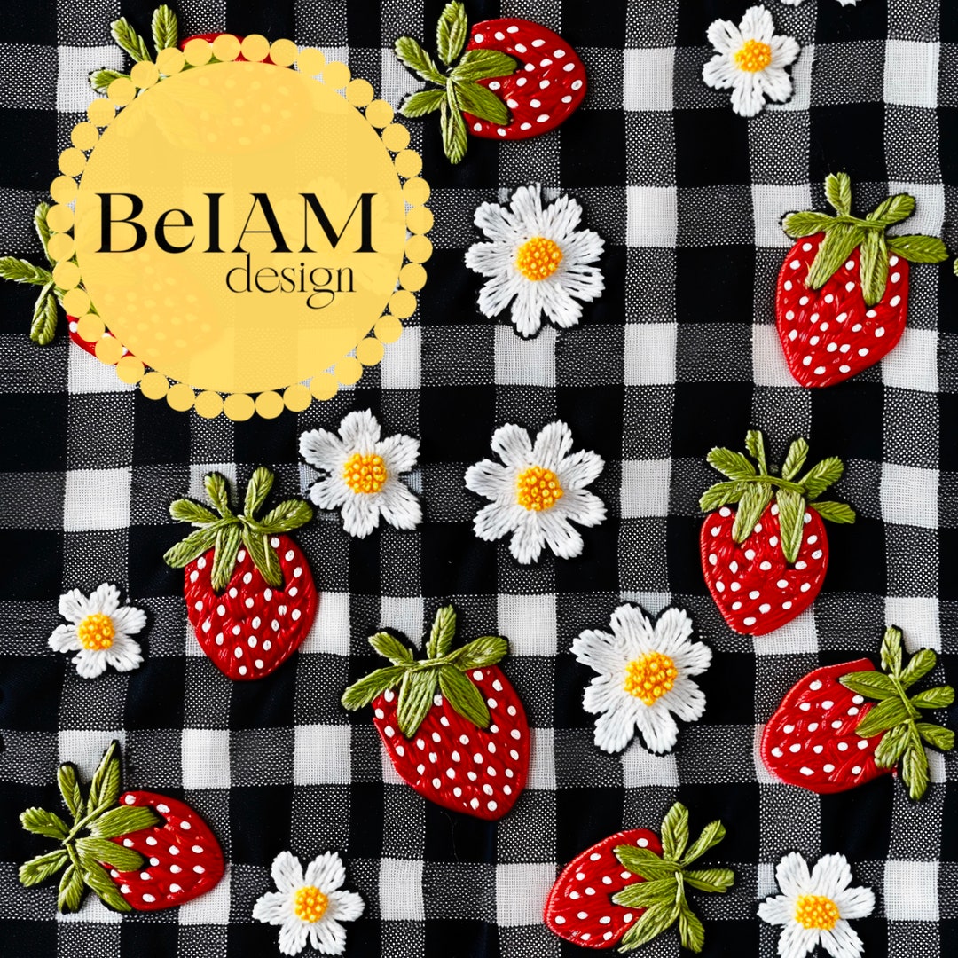 Strawberry Daisy Checkered Pattern: Seamless Fabric Sublimation ...