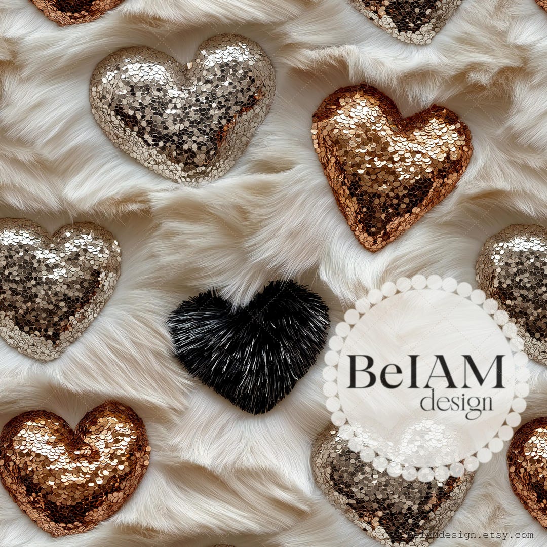 3D Neutral Valentine Glitter Hearts Seamless Pattern Repeating File for ...