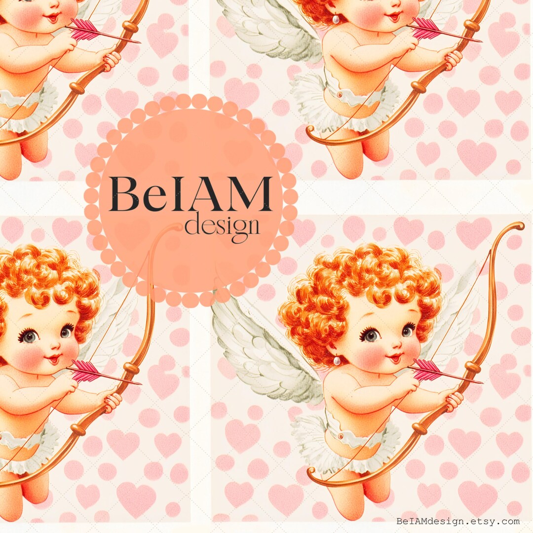 Vintage Cupid Seamless Pattern: Valentine's Day Fabric Print (digital ...