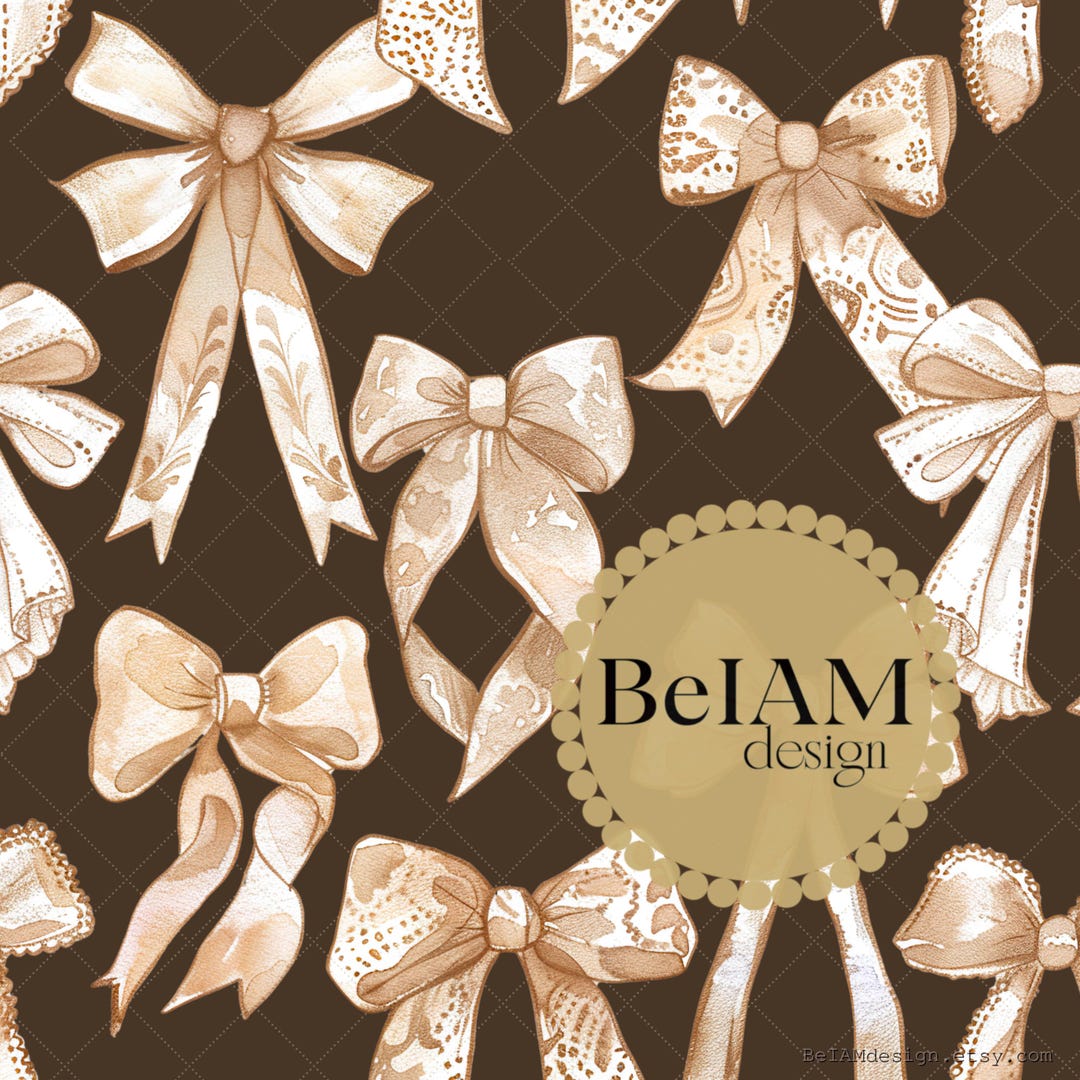 Brown Neutral Coquette Bows Seamless Pattern Repeat File for Fabric ...
