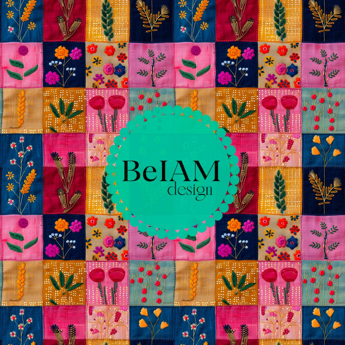 Summer Patchwork Embroidery Seamless Pattern: Fabric Sublimation ...