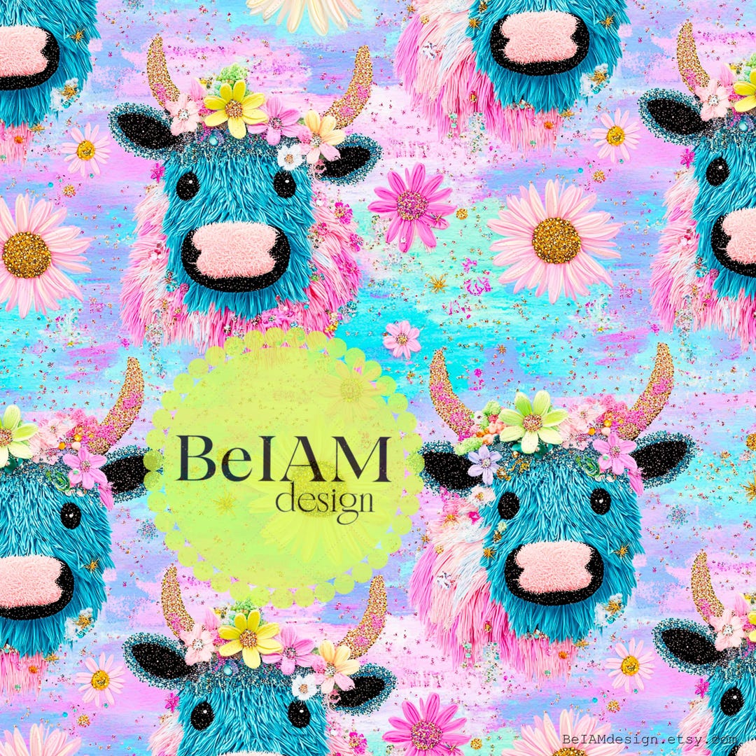 3D Preppy Spring Cows Seamless Pattern Repeating File for Fabric ...