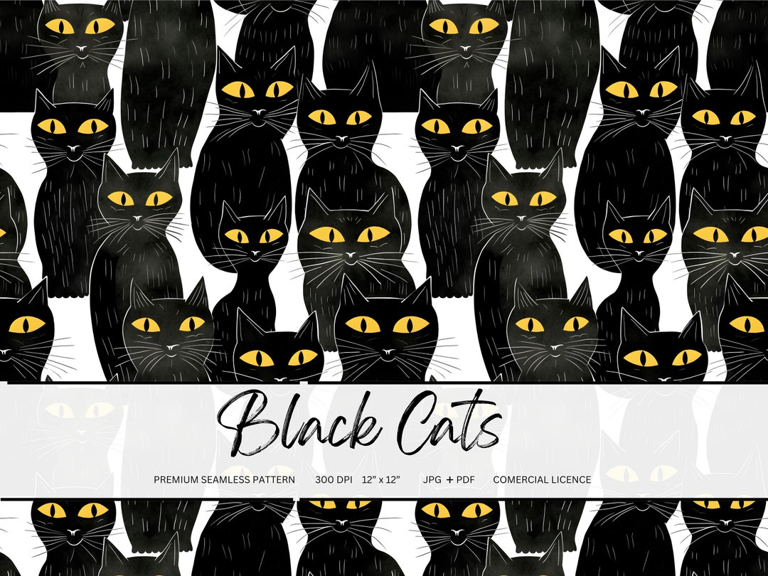 Halloween Black Cats Seamless Pattern Haloween Seamless File Scaredy ...