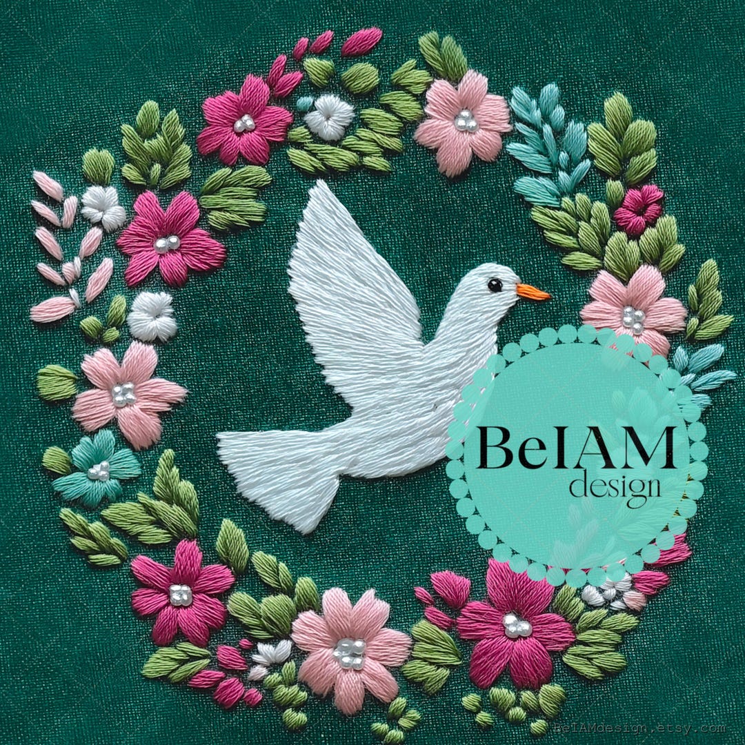 Floral Embroidery Effect Digital Paper: Spring Seamless Pattern (JPEG ...