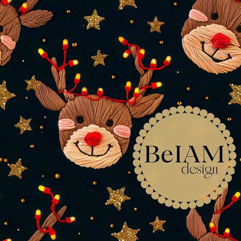 Christmas Reindeer Lights Seamless Pattern: Fabric Sublimation (digital ...
