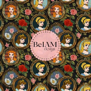 Retro Vintage Princess Collage Seamless Pattern Repeating File Fabric ...