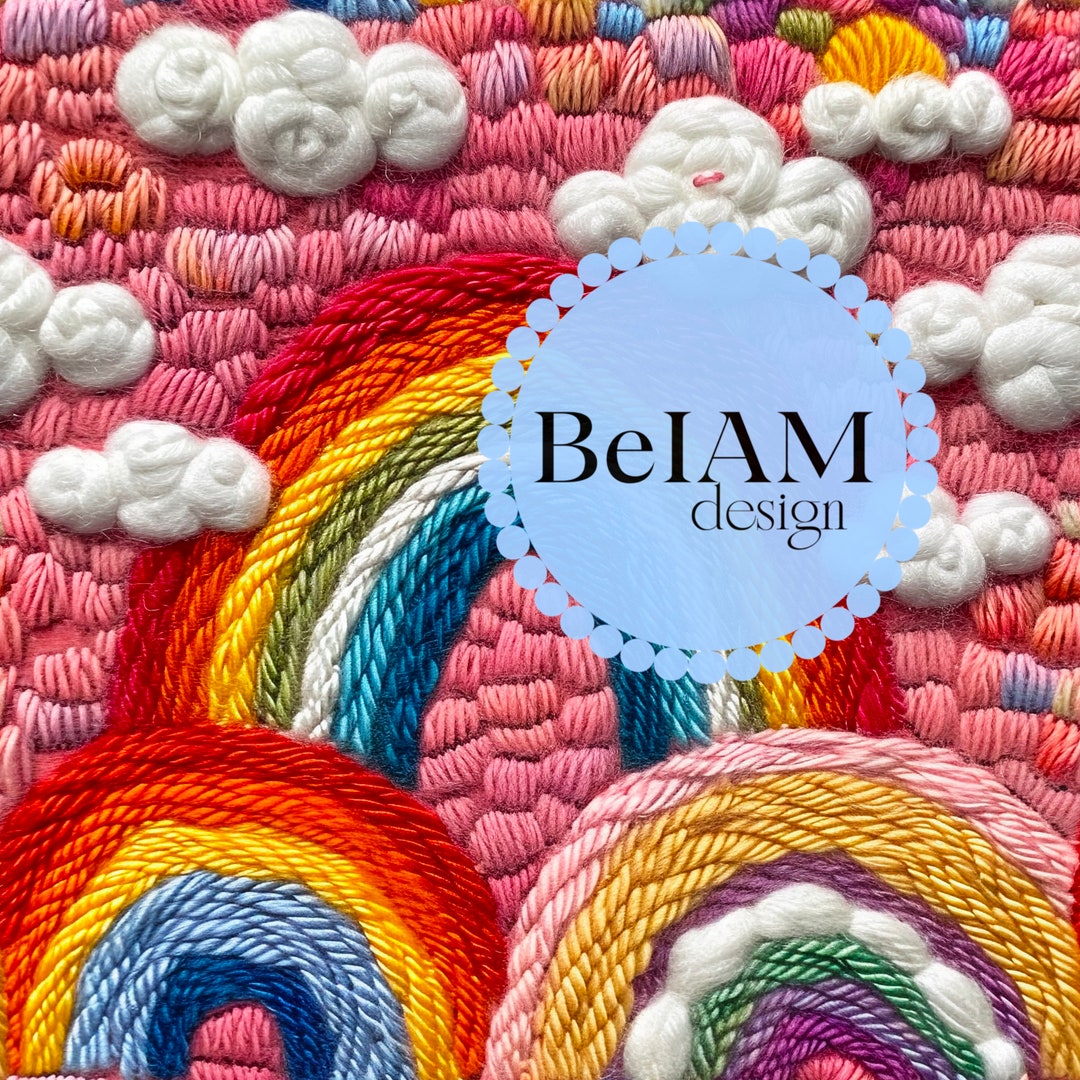 Pastel Rainbow Seamless Pattern: Faux Embroidery Texture (digital Paper ...