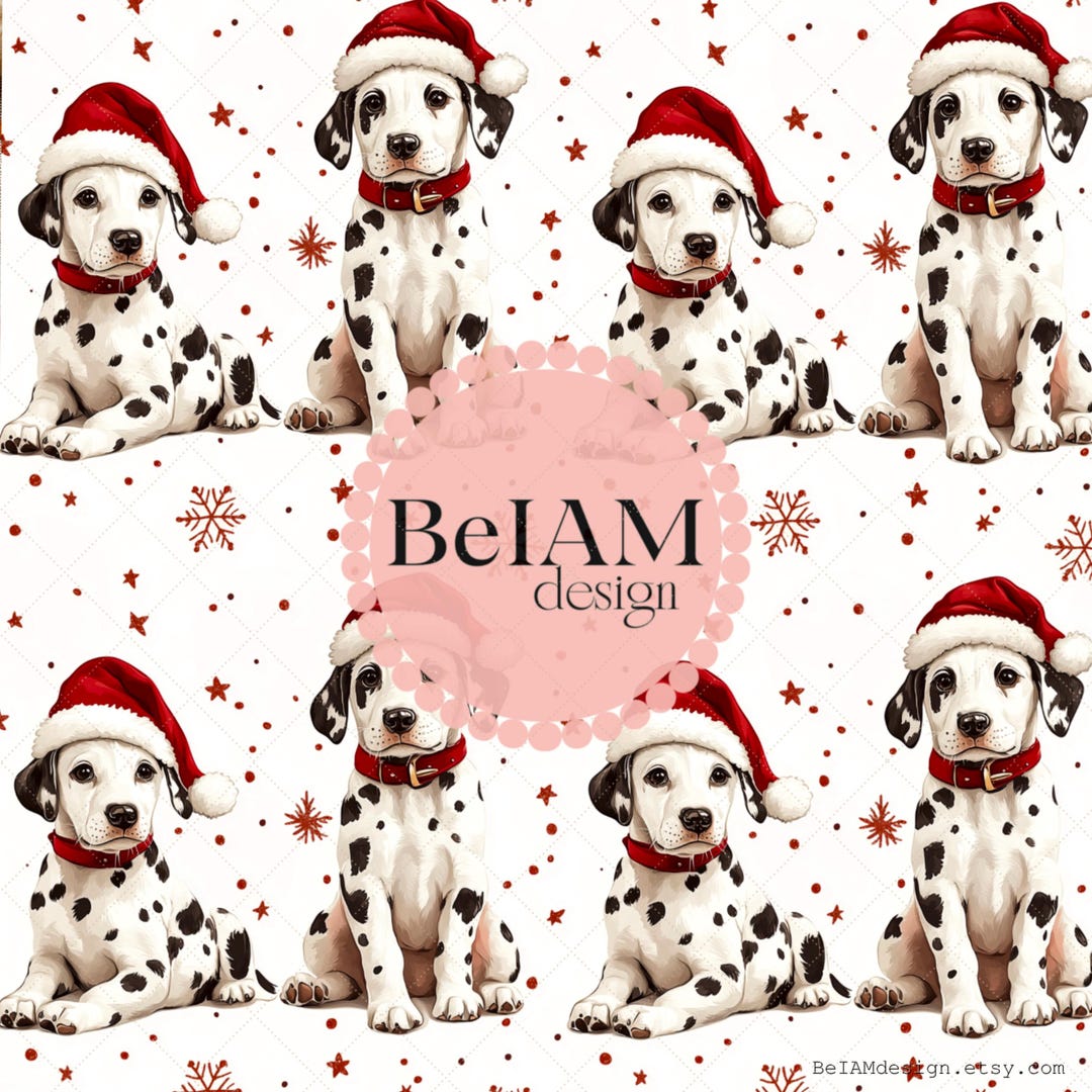 Santa Dalmatian Dogs Seamless Pattern: Christmas Fabric, Tumbler Design ...