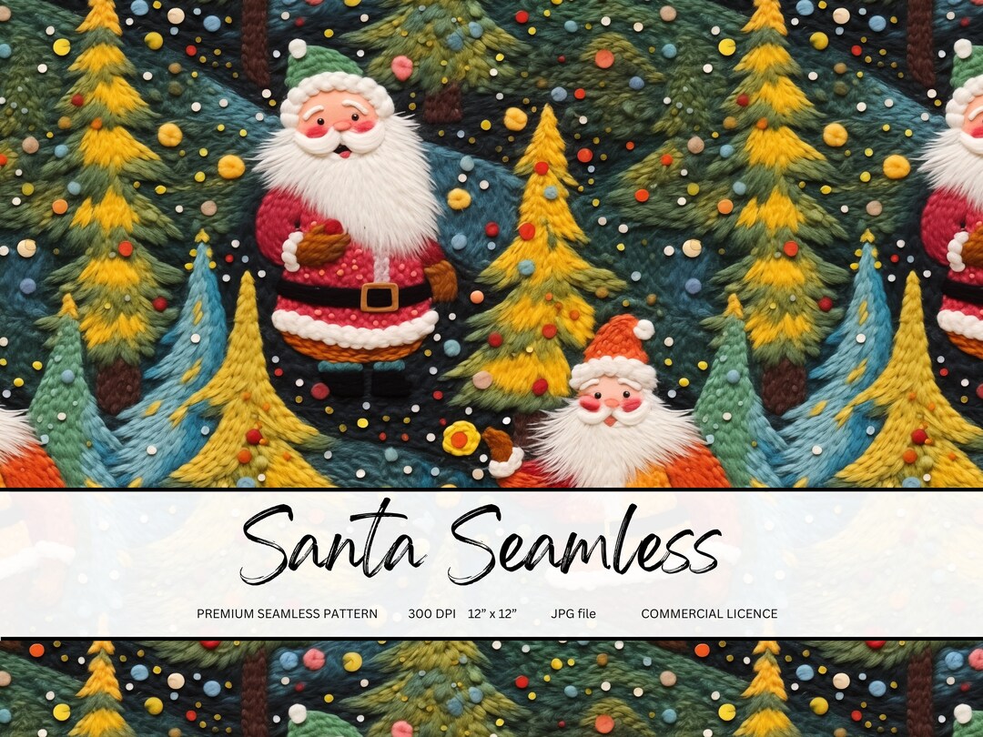 Faux Embroidery Santa Seamless File for Printing on Fabric Christmas ...