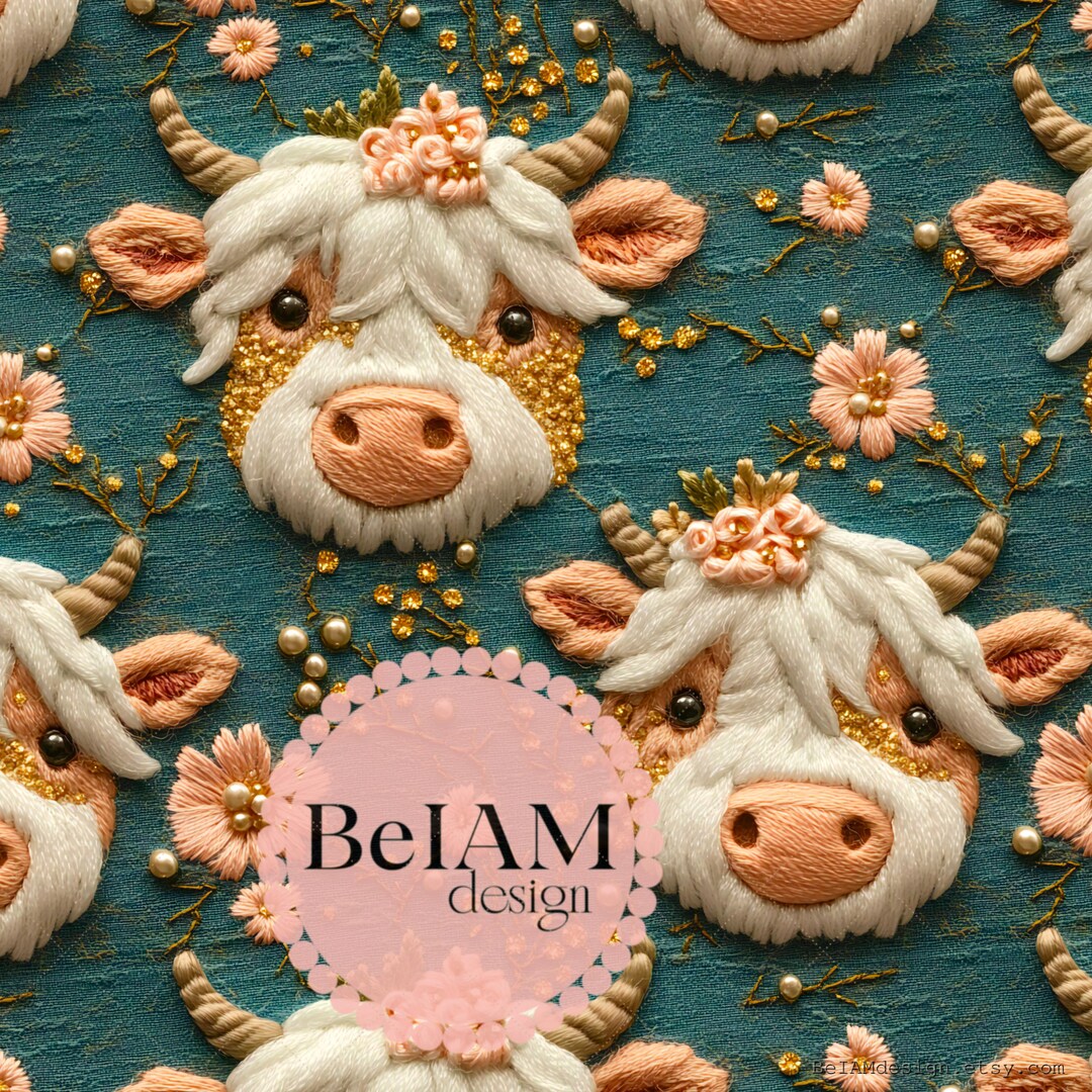 3D Cottagecore Floral Cow Seamless Pattern Repeat File for Fabric ...