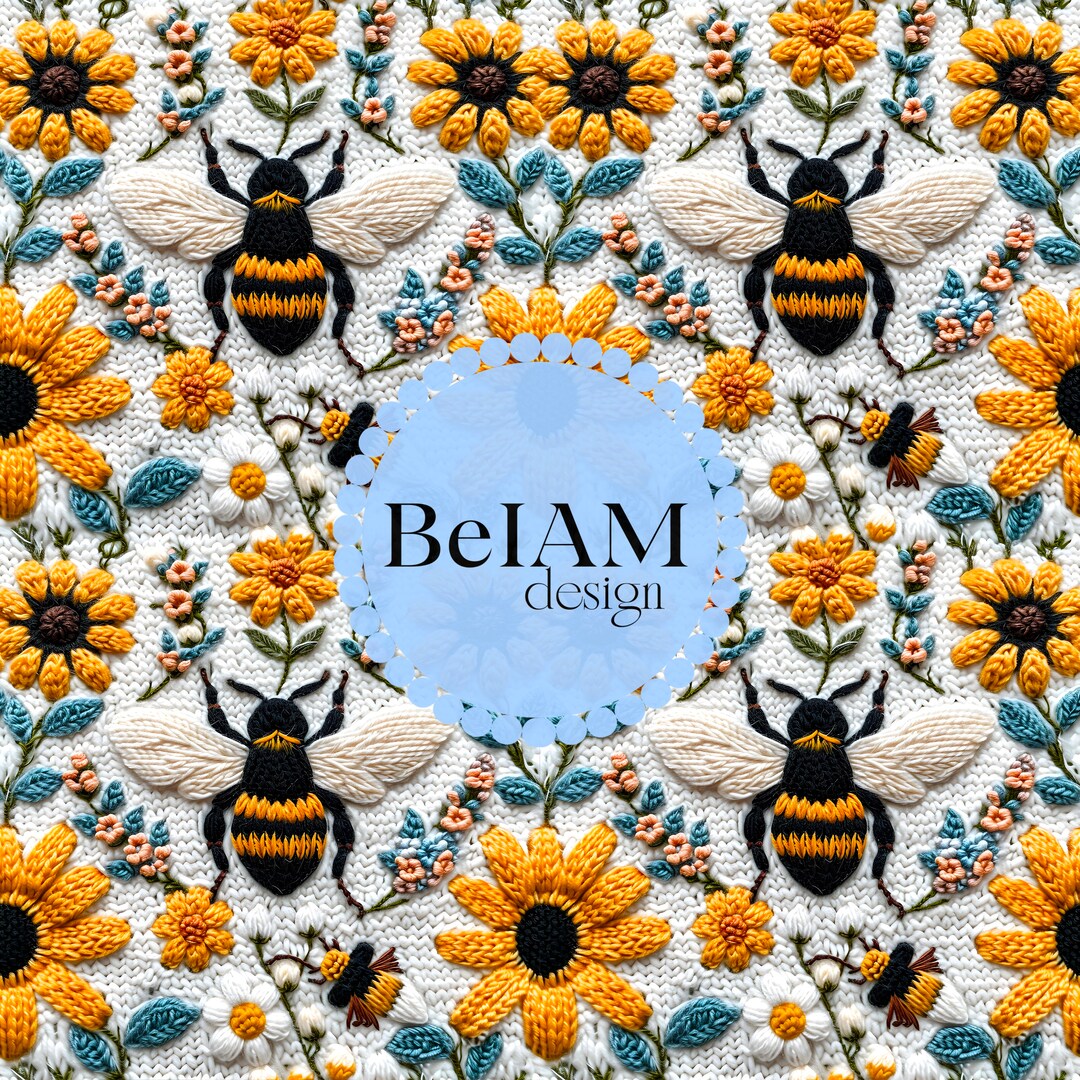 Knitted Bees Seamless Pattern: Floral Bee Design (digital Paper) - Etsy