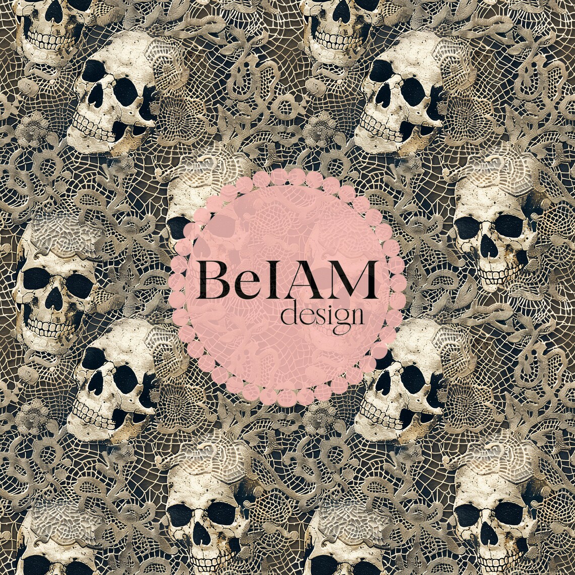 Vintage Lace Skulls Seamless Pattern: Halloween Fabric Sublimation ...