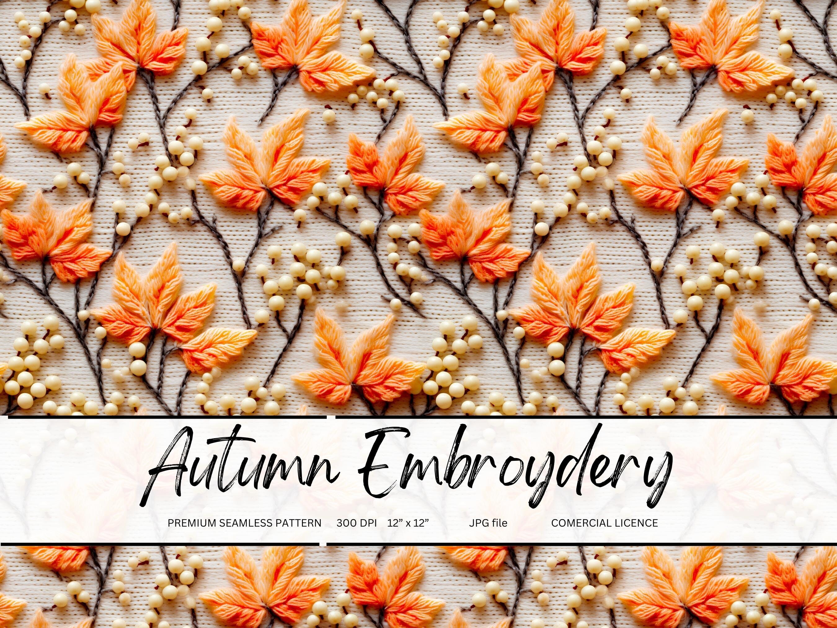 Embroidery Autumn Leaves Seamless Pattern for Printing on - Etsy