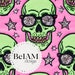 Neon Glitter Skulls Stars Seamless Pattern: Retro Halloween Fabric ...