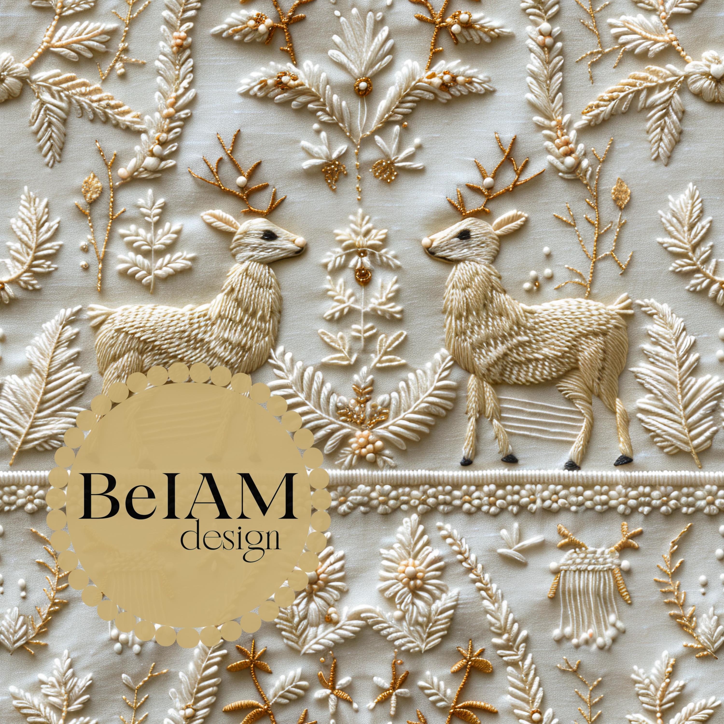 Vintage Christmas Reindeer Embroidery Pattern: Seamless 3D Design ...