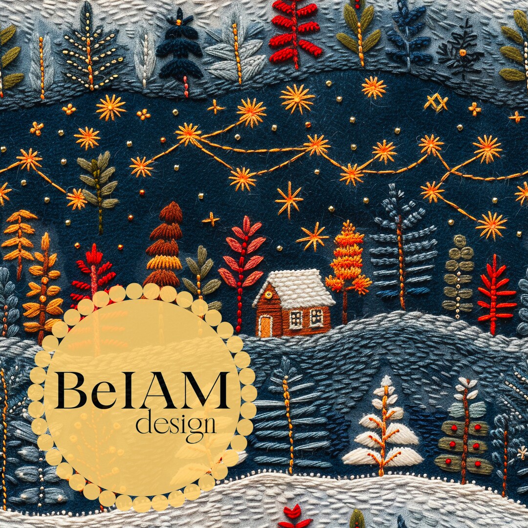 3D Christmas Night Embroidery Seamless Pattern Repeating File for ...