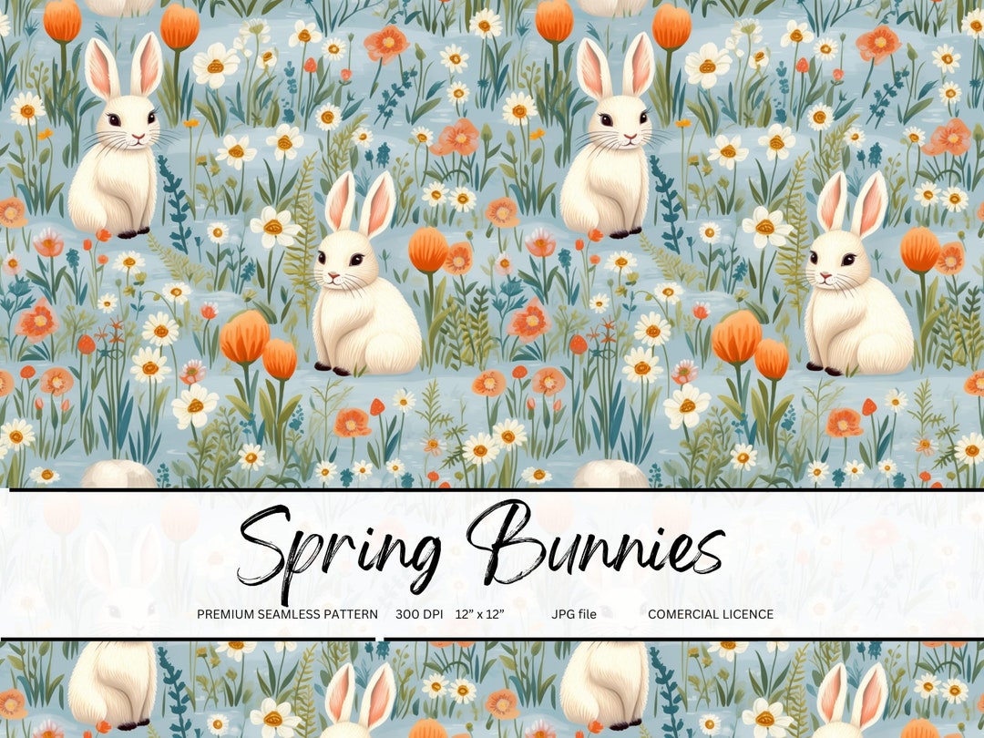 Spring Bunnies Seamless Pattern: Floral Easter Fabric Design (digital ...